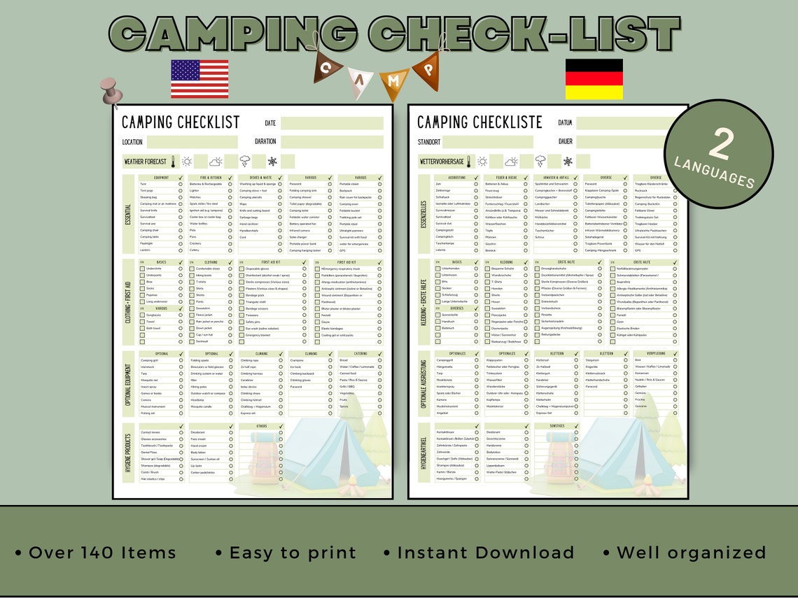 Camping Checklist, Printable Camp Packing List, Printable Checklist ...