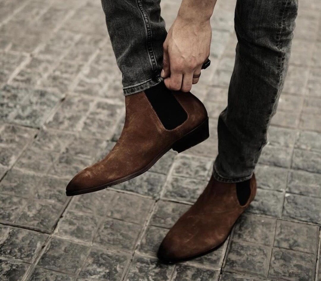 New Handmade Pure Suede Leather Chelsea Boots for Men - Etsy