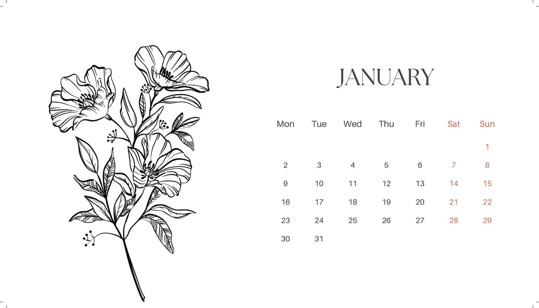 Printable Minimalist Flower Calendar 2023 - Etsy