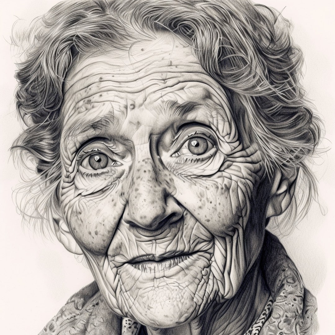 Pencil Drawing of an Old Aged Woman AI Generated - Etsy