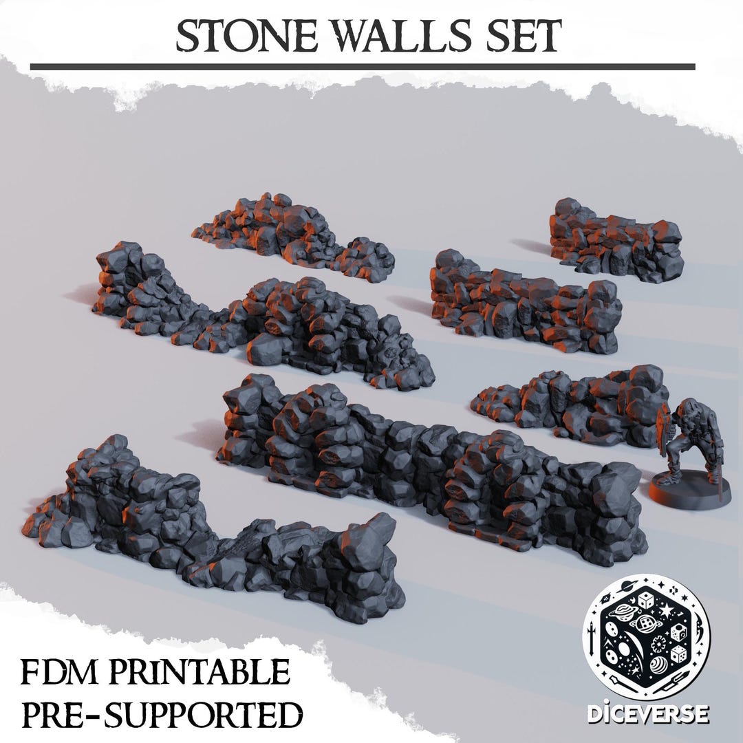 3D Printed Stone Wall Set: Wargame Terrain, Medieval Graveyard ...