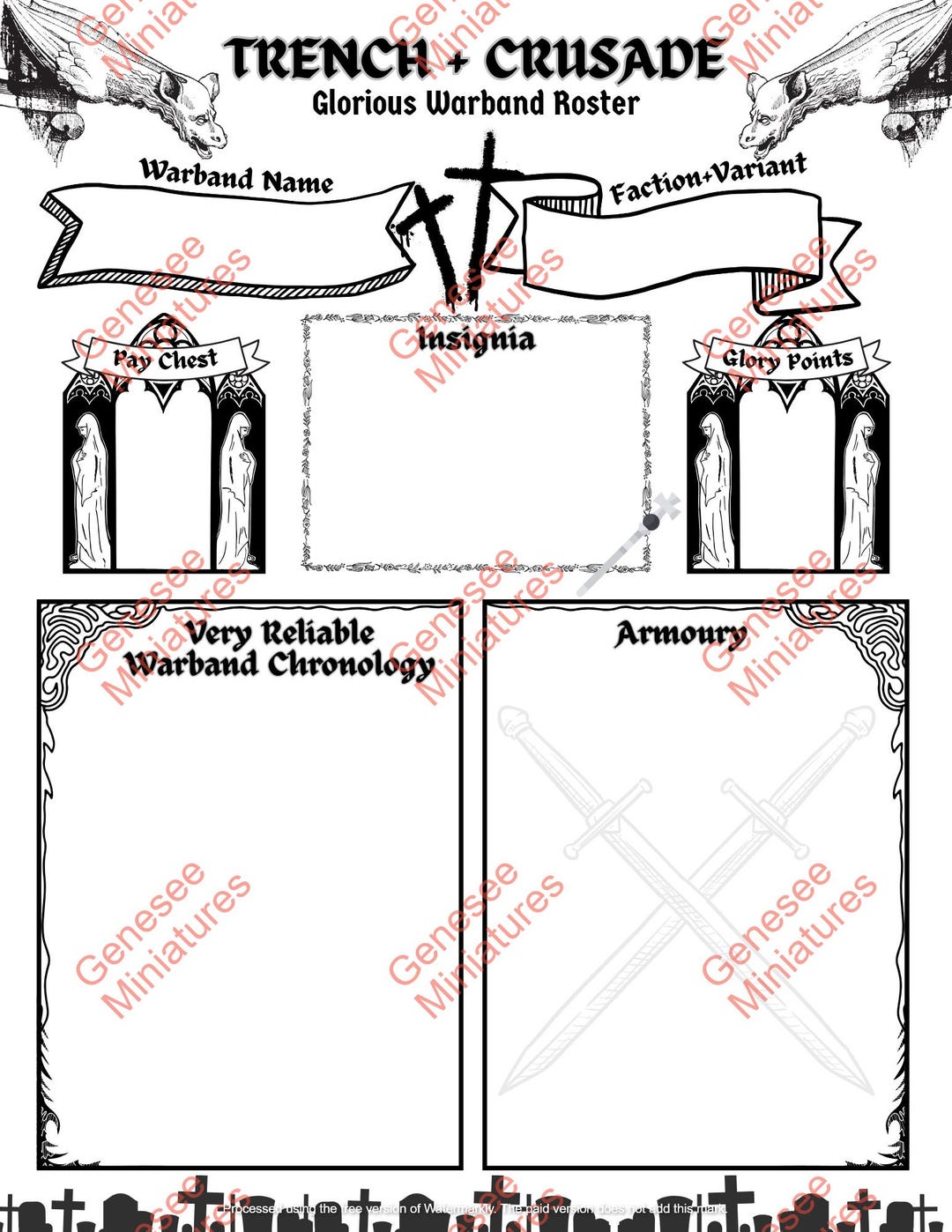 Trench Crusade Army Roster Sheet: Printable PDF (6 Pages) - Etsy