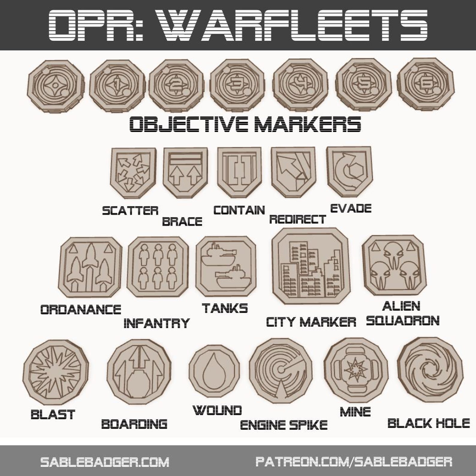 OPR Warfleets Compatible Token Set – 39 Sci-fi Objective & Effect ...
