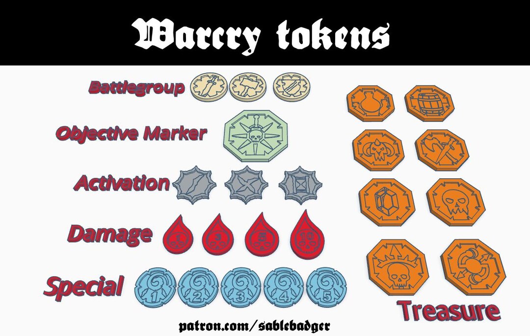 3D Printed Grimdark Token Set (28pcs): Skirmish Wargame Markers - Etsy