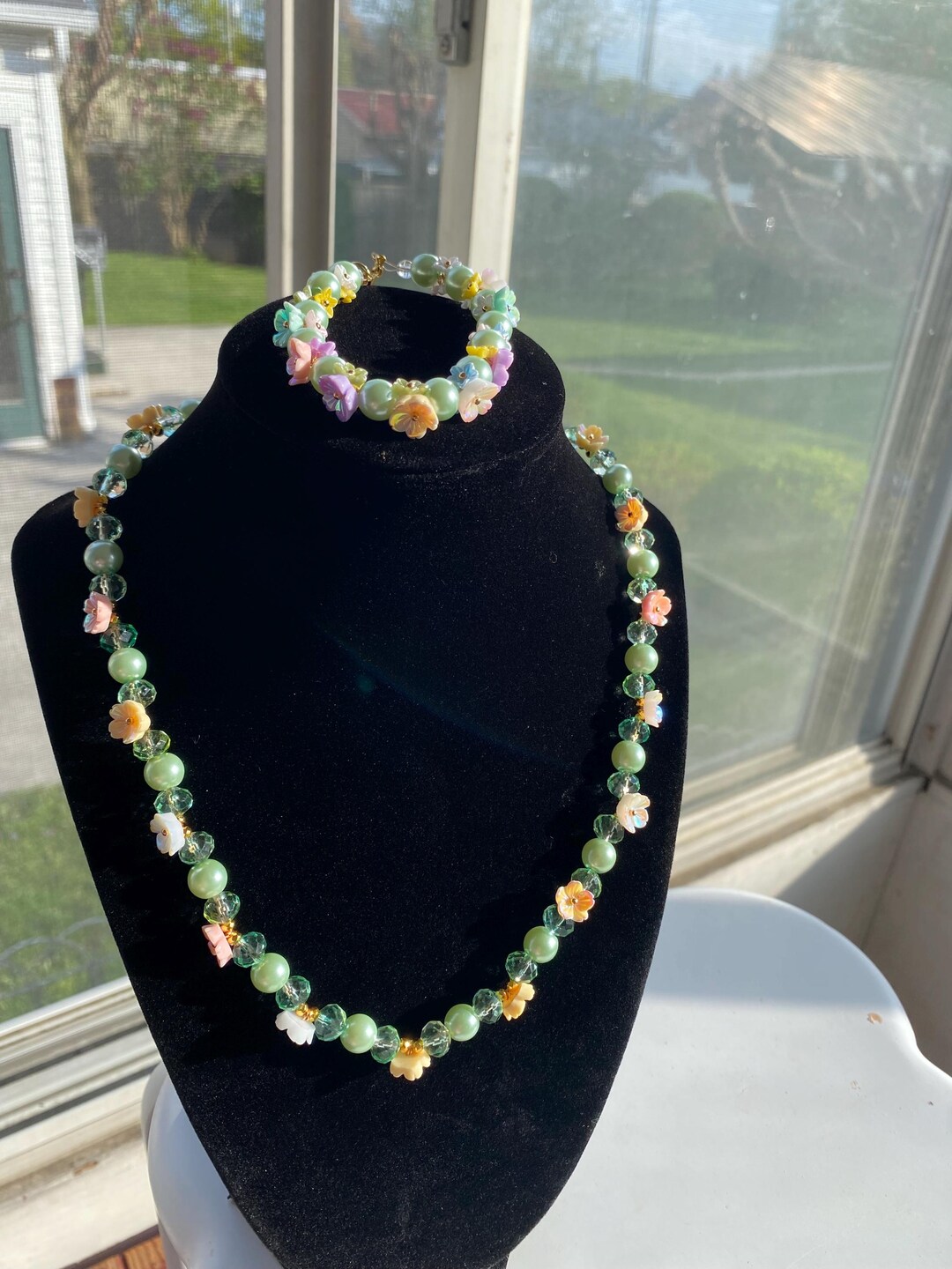 Beaded Spring Flowers Necklace and Bracelet Set - Etsy
