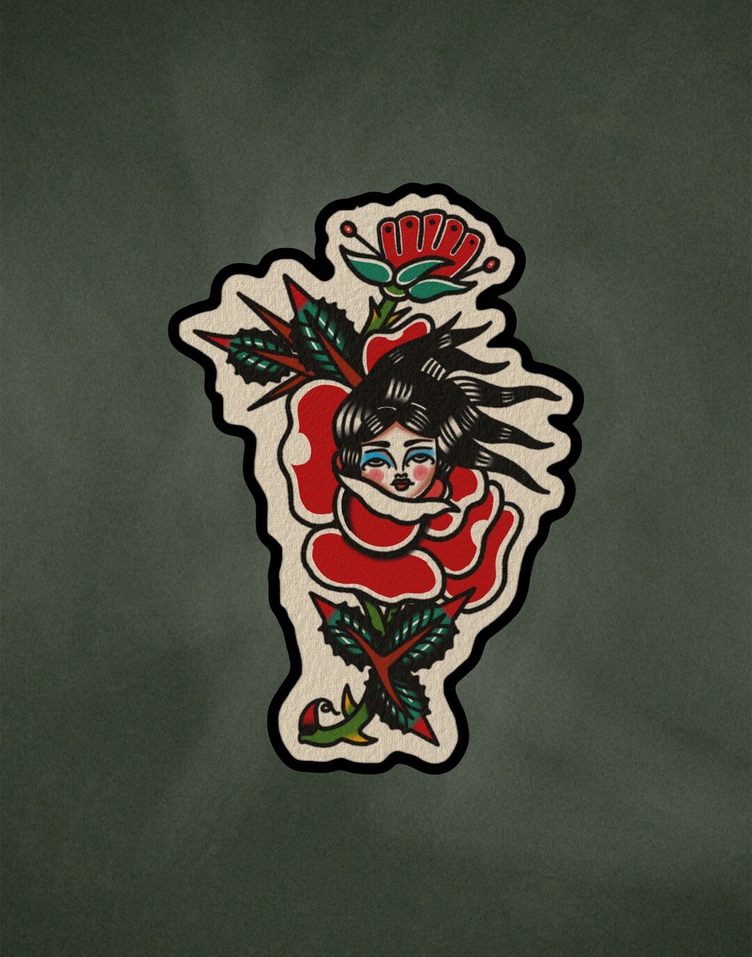 Rose Tattoo Sticker Tattoo Flash Traditional Tattoo Cool Sticker Bottle ...