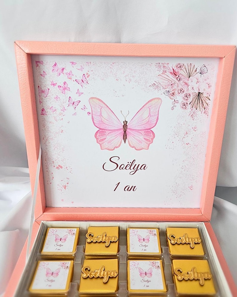 Boite De Chocolats Personnalisée, Thème Papillons Roses, Cadeau Invité ...