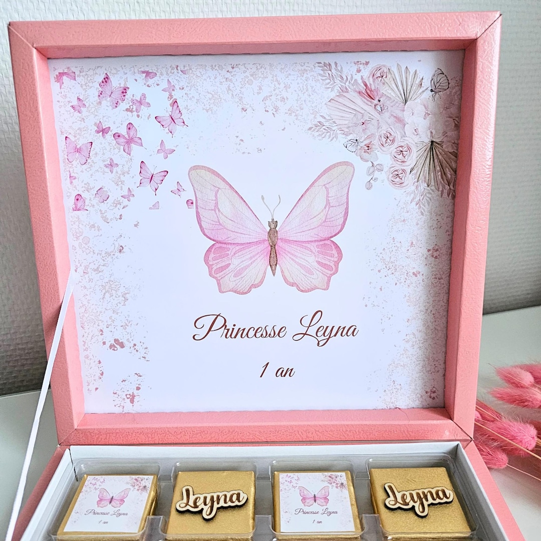 Boite De Chocolats Personnalisée, Thème Papillons Roses, Cadeau Invité ...