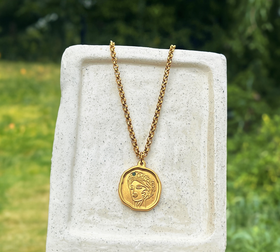 Golden Medusa Necklace Medusa Pendant Medusa Jewelry Emerald Medusa ...