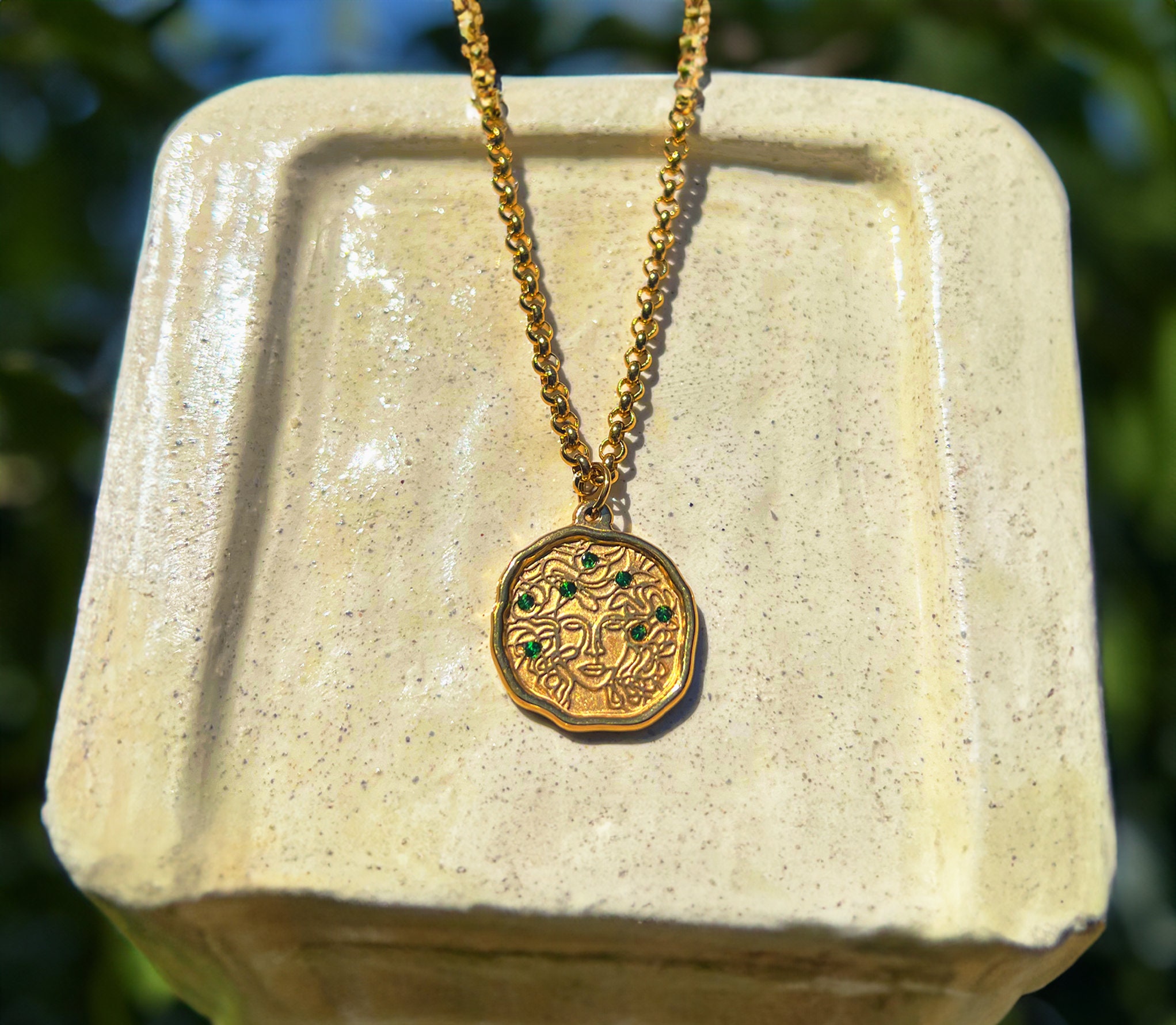 Golden Medusa Necklace Medusa Pendant Medusa Jewelry Emerald Medusa ...