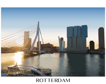 Poster Drawing Rotterdam by Night - Etsy