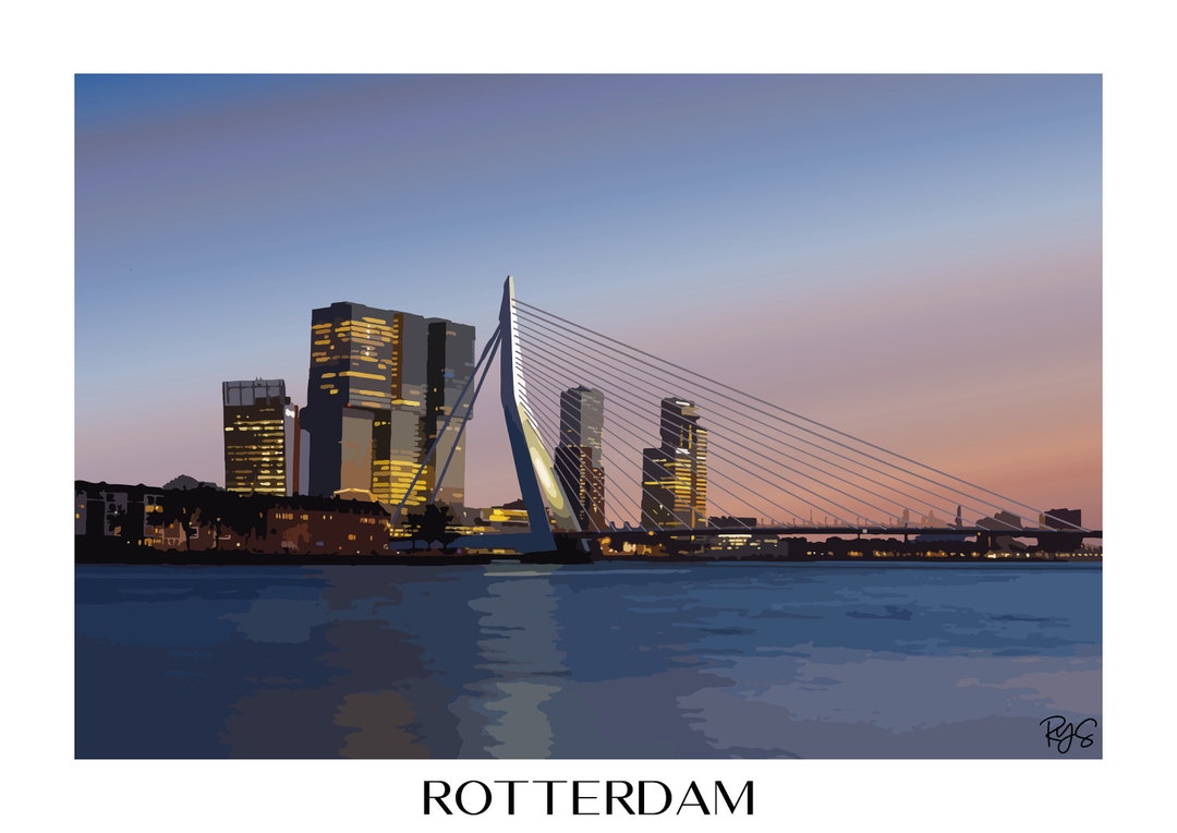 Poster Drawing Rotterdam by Night - Etsy