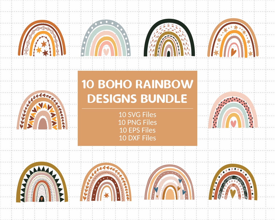 Boho Rainbow Bundle Rainbow Clipart Pastel Rainbow Svg Boho - Etsy