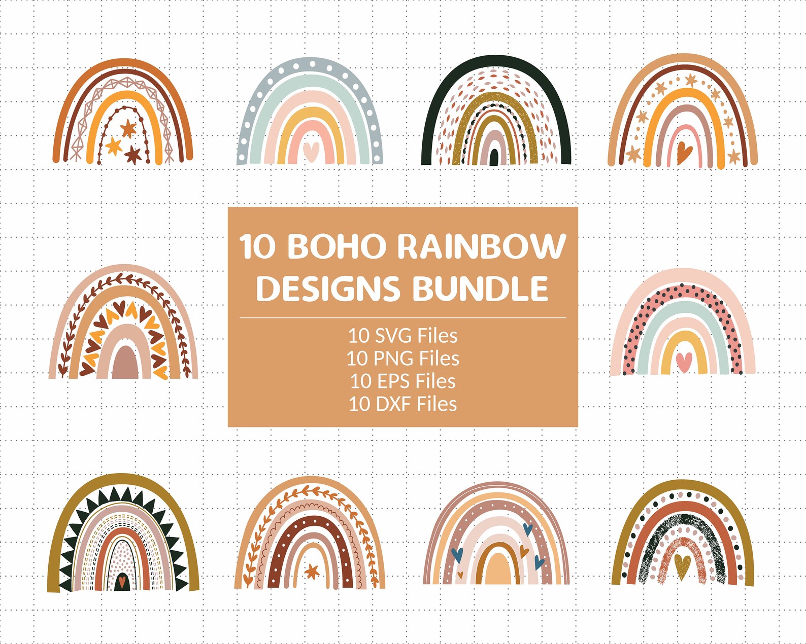 Boho Rainbow Bundle, Rainbow Clipart, Pastel Rainbow Svg, Boho Rainbow ...
