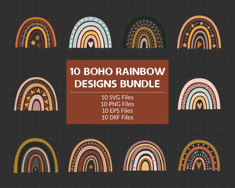 Boho Rainbow Bundle, Rainbow Clipart, Pastel Rainbow Svg, Boho Rainbow ...
