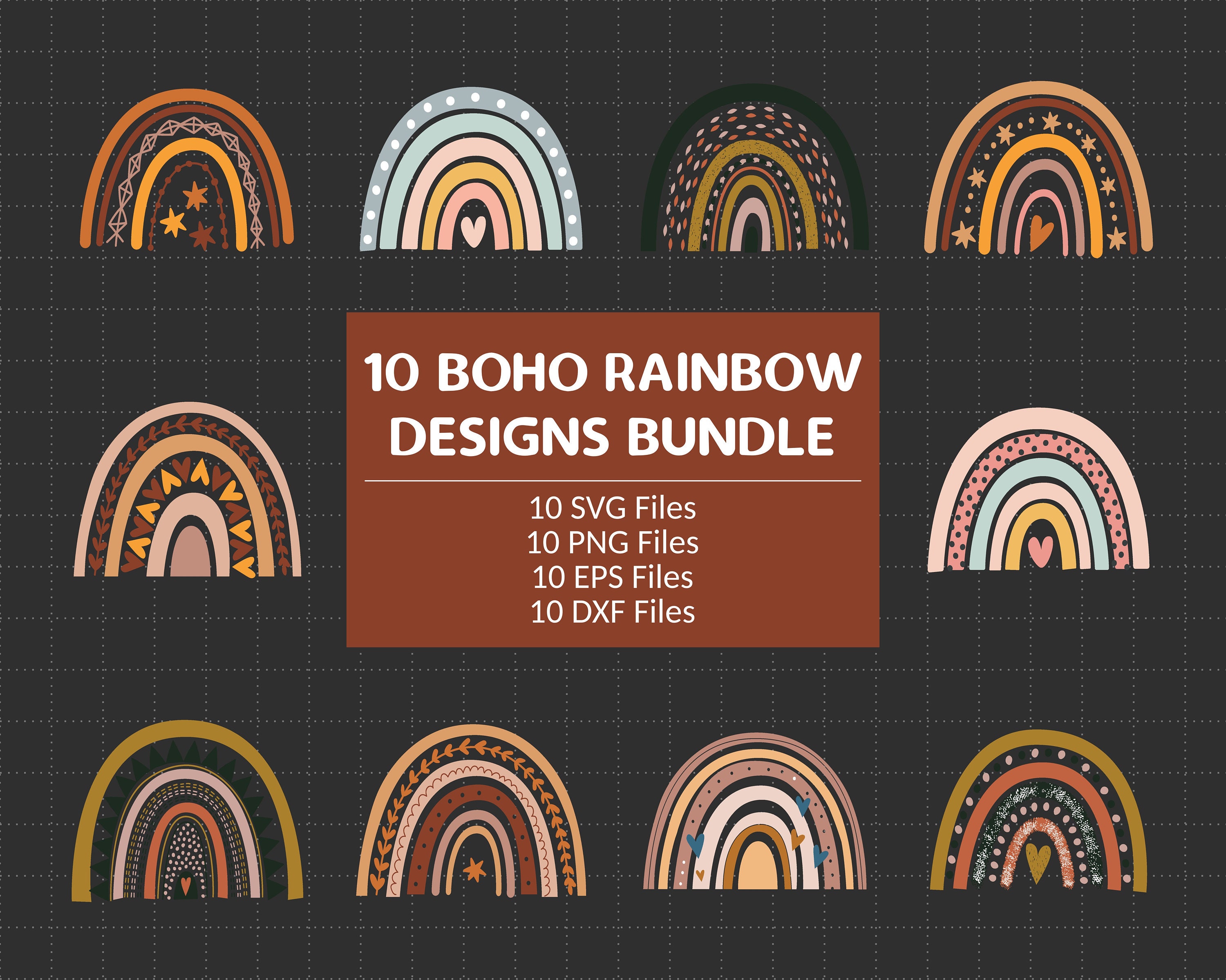 Boho Rainbow Bundle, Rainbow Clipart, Pastel Rainbow Svg, Boho Rainbow ...