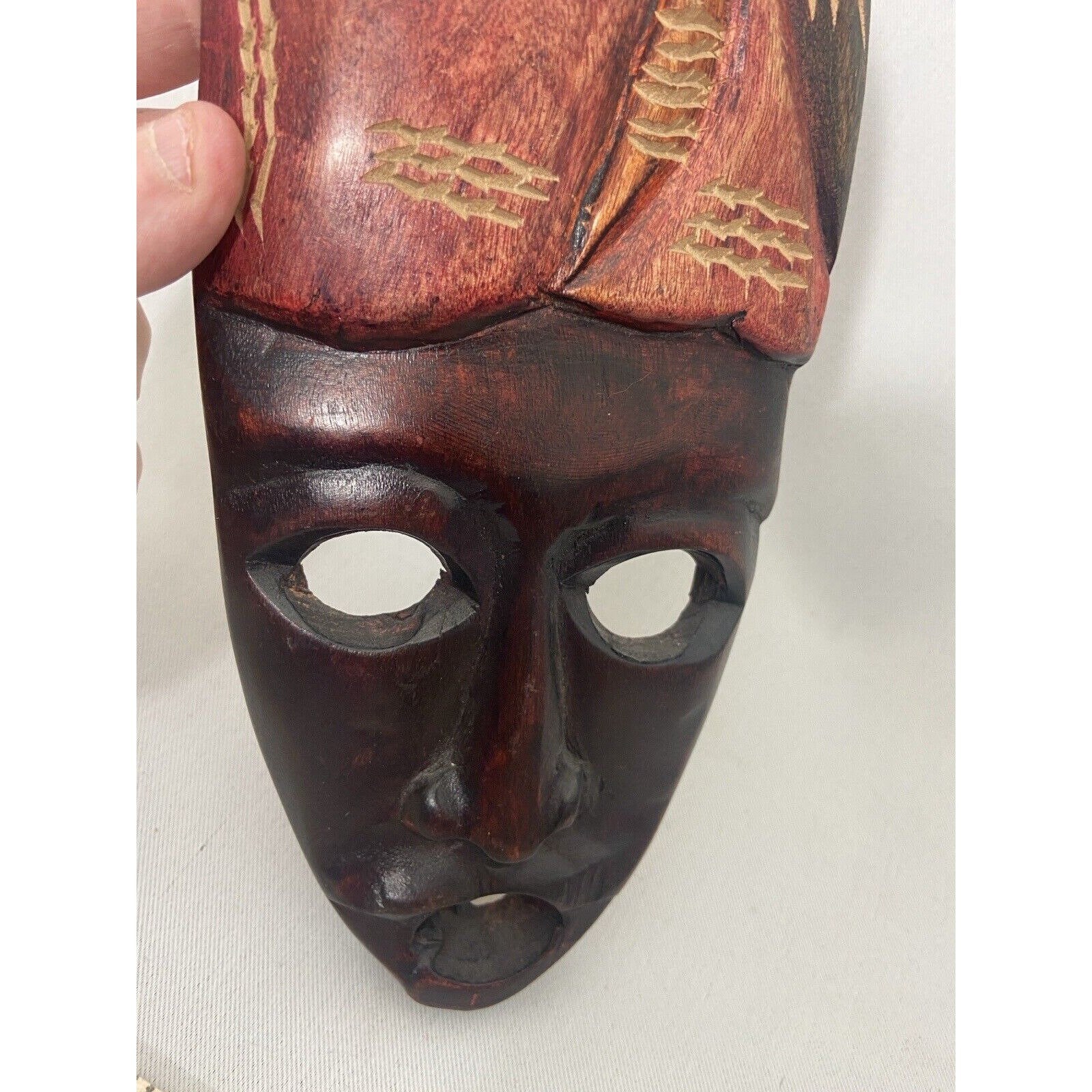 Vtg African Mask Carved Wooden Painted Face Cover Decor Wall Art 8.5x4 ...