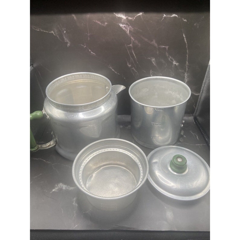 Vtg Drip-o-lator Aluminum Small 2 6 Cup Drip Coffee Pot 4 Pieces Green ...