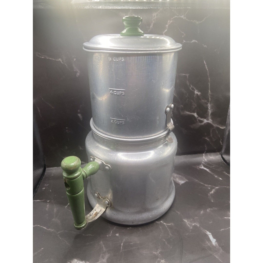 Vtg Drip-o-lator Aluminum Small 2 6 Cup Drip Coffee Pot 4 Pieces Green ...