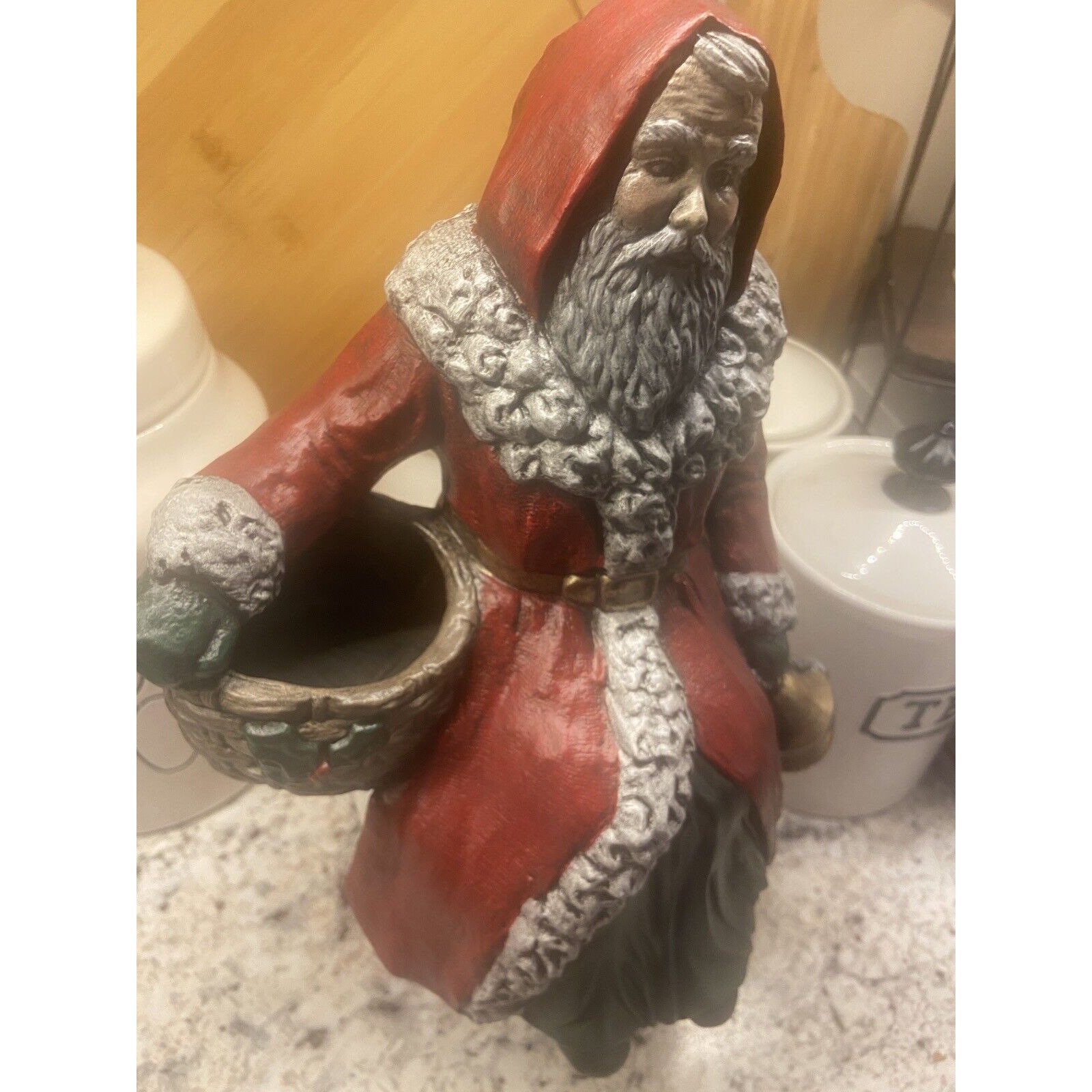 Vtg Ceramic Old World Santa Shelf Sitter W/basket Statue Figurine Hand ...