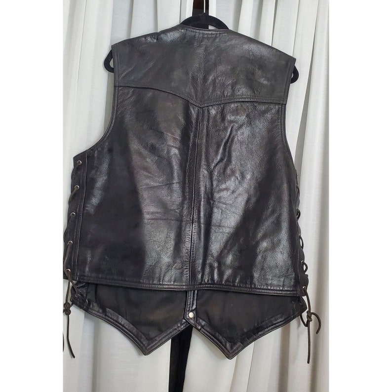 Harley Davidson Mens Black Leather Vest Large Laced up Sides 4 Snaps 3 Pockets - Etsy
