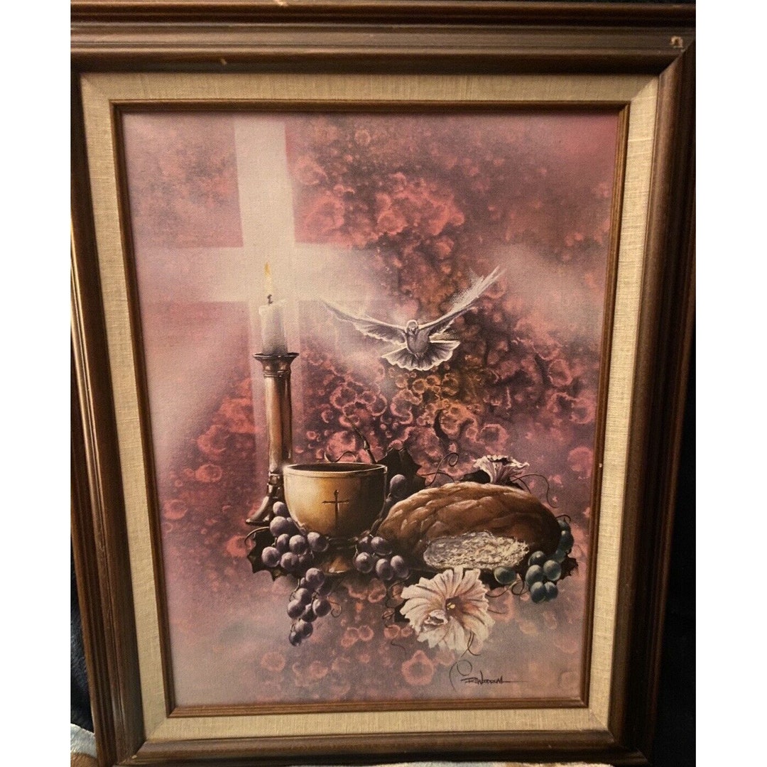 Signed Oil Painting Litho on Canvas R Woodrum Wood Frame Cross Body ...