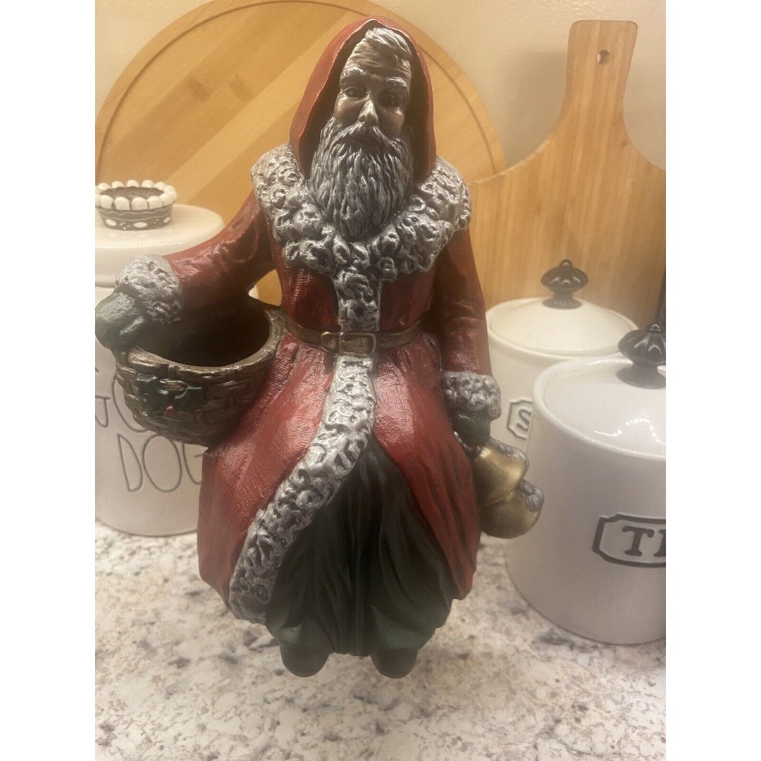 Vtg Ceramic Old World Santa Shelf Sitter W/basket Statue Figurine Hand ...