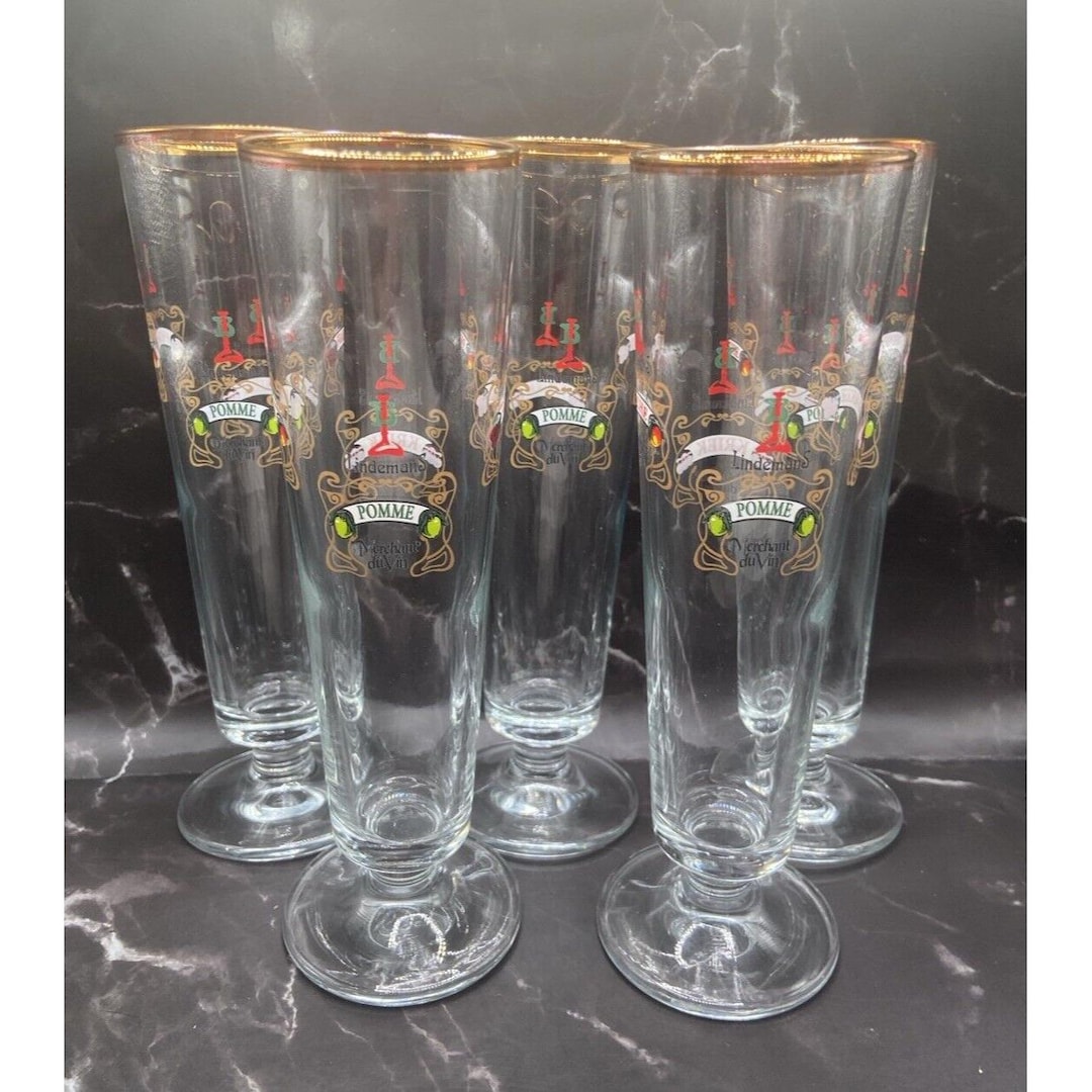 5 Beer Flute Glasses Lindemans Merchant Du Vin Framboise Kriek Pêche ...