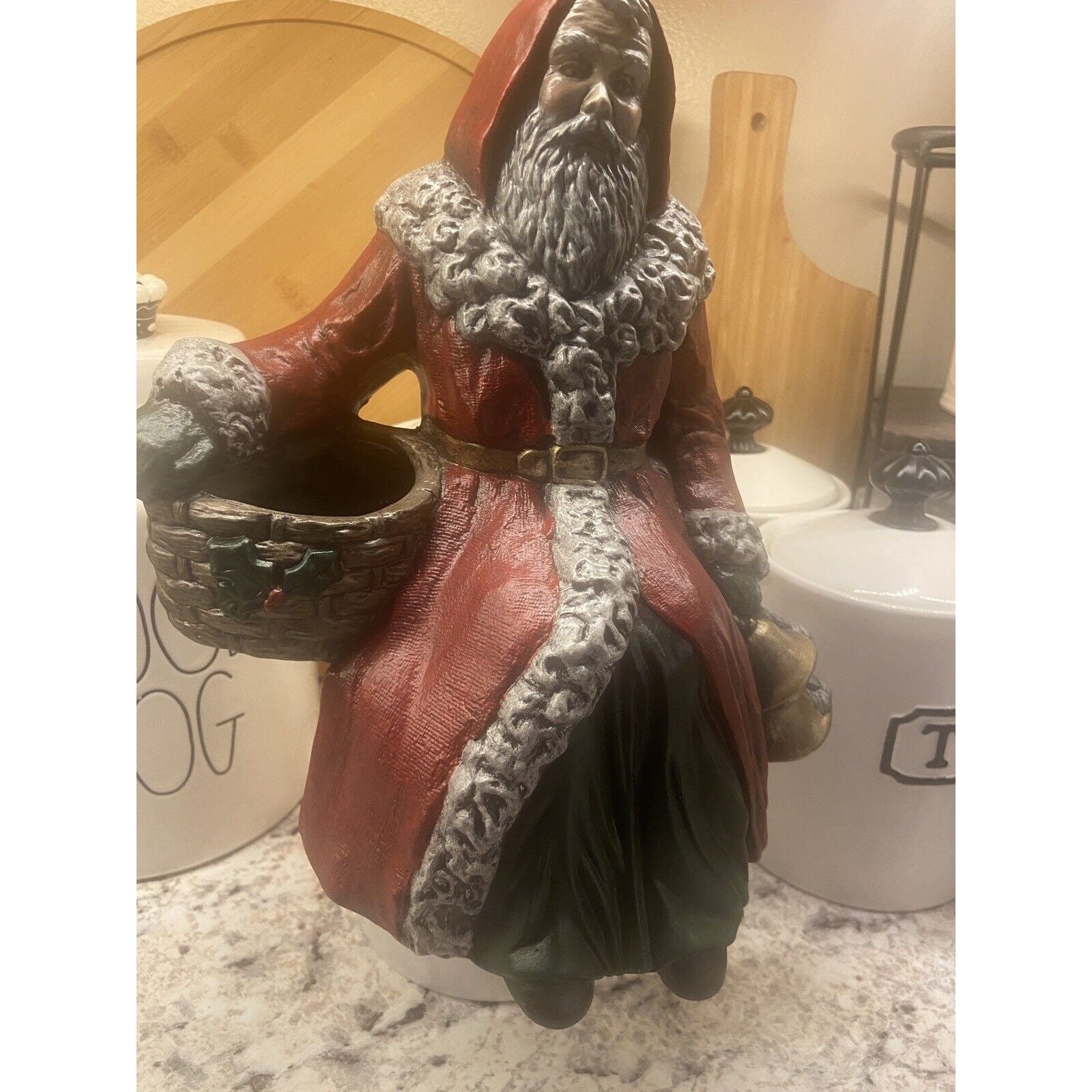 Vtg Ceramic Old World Santa Shelf Sitter W/basket Statue Figurine Hand ...