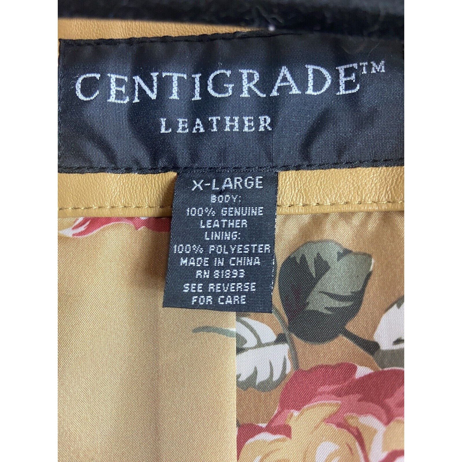 Centigrade Women's Leather Jacket XL Carmel Mustard Color Floral Roses ...