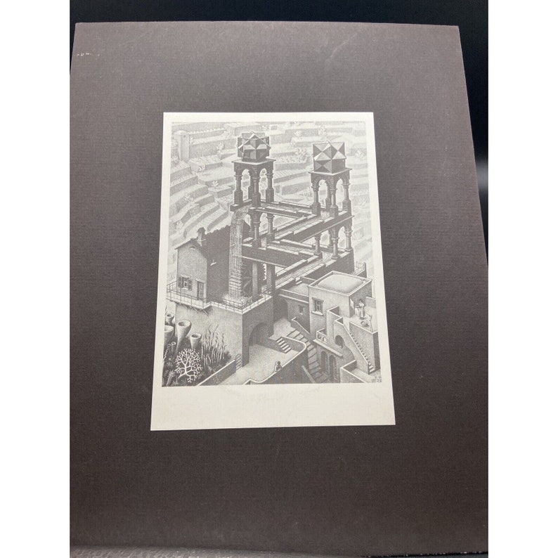 M.C. Escher waterfall Small Wall Art Print on Card Stock MC Black White ...