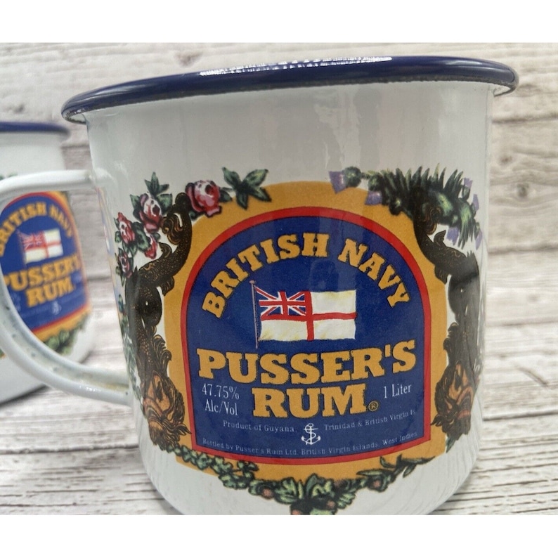 2 Vtg British Navy Pusser's Rum Enameled Tin Mugs Cups Nautical Coffee ...