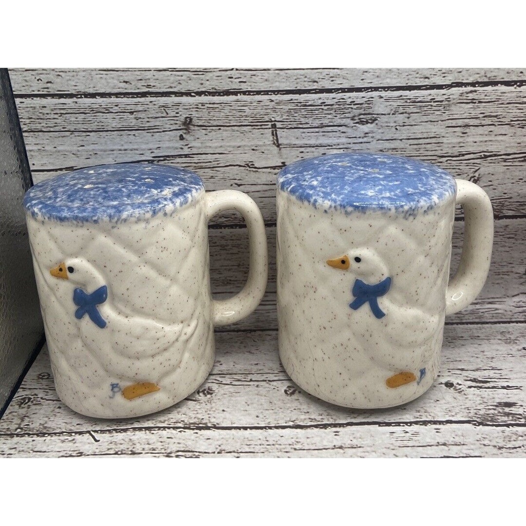 80s Ceramic Goose Kitchen Salt Pepper Shakers Handle & Duck Sponge ...