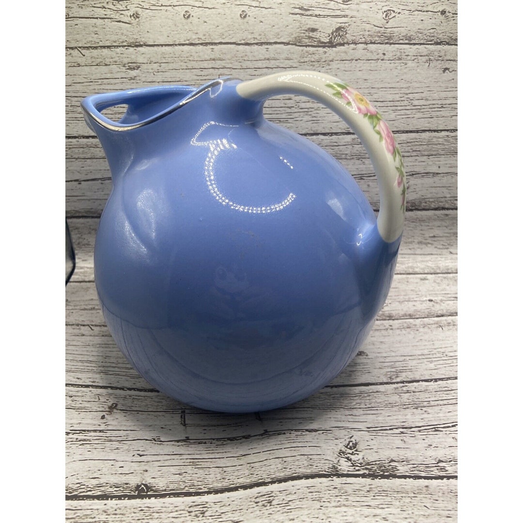 Vintage Hall China Company Cadet Blue Rose Parade Floral Handle Ball ...