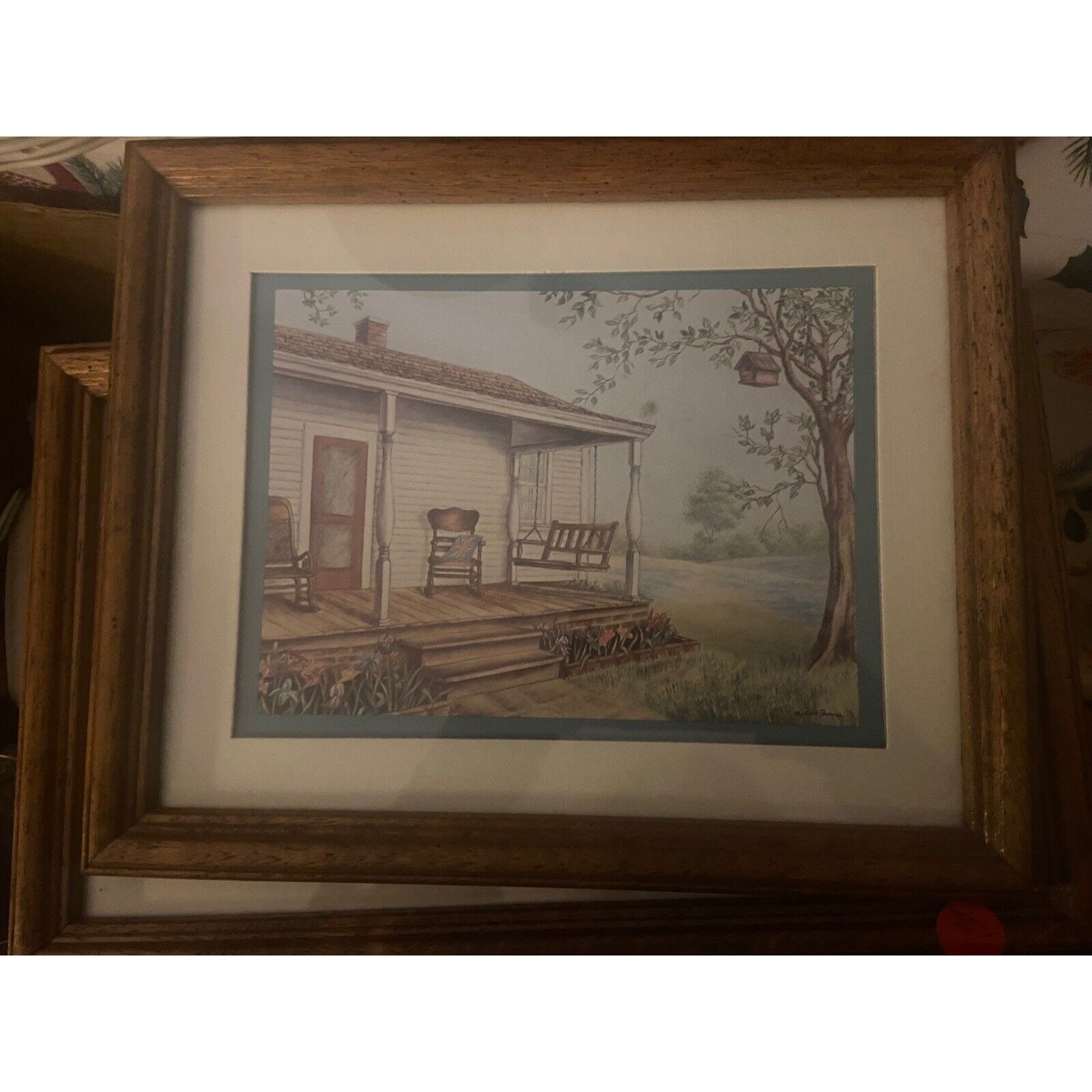 Vtg Kay Lamb Shannon Wood Frame Print Signed Country Porch Cottage 9 ...
