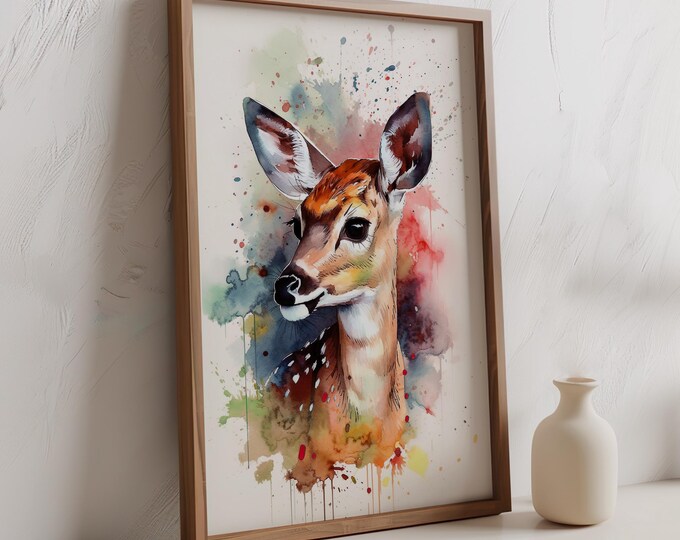 12 Watercolor Baby Deer Clip Art, Cute Woodland Fawn Digital Clipart ...