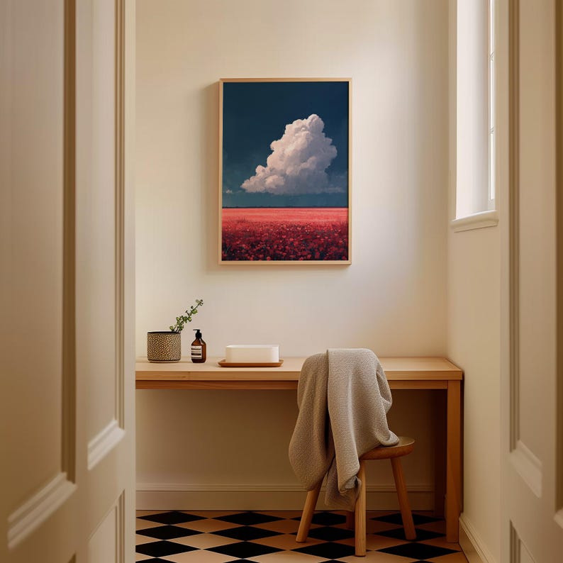 Dramatic Cloud Over Red Poppy Field Print – Minimalist Landscape Nature ...
