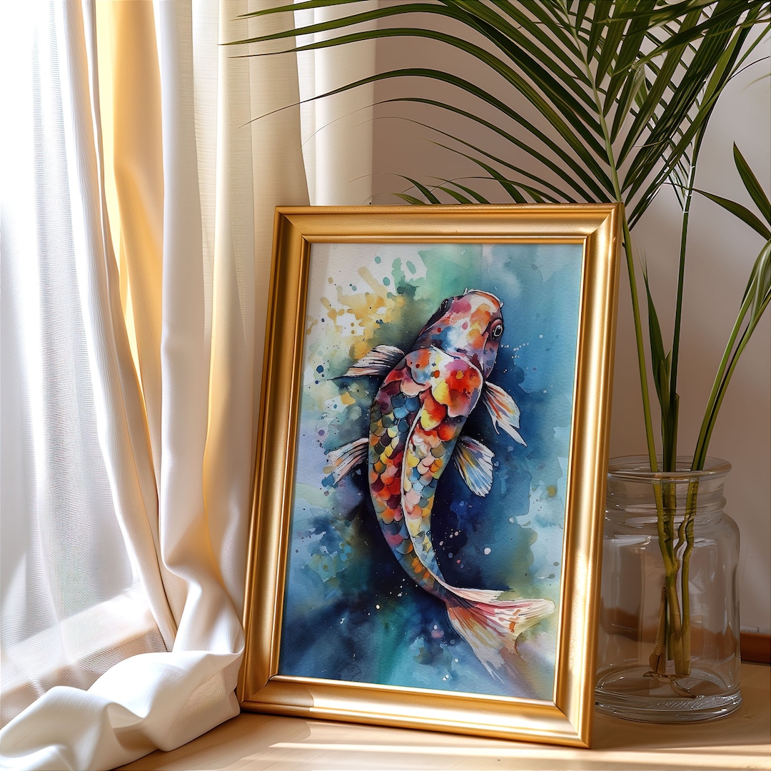 Colorful Fish Painting Wall Art, Canvas Poster, Gift, Watercolor ...