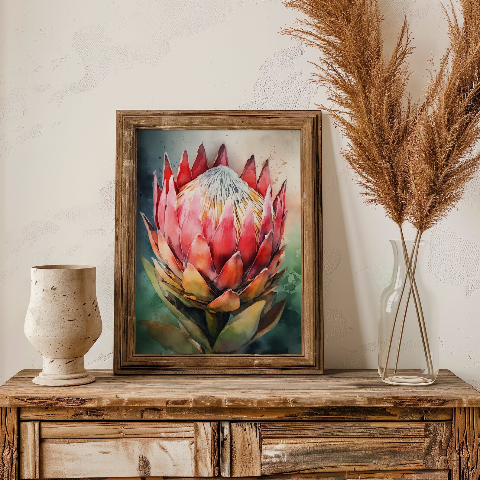 Watercolor King Protea Art Print, Floral Wall Decor, Beach House Art - Etsy