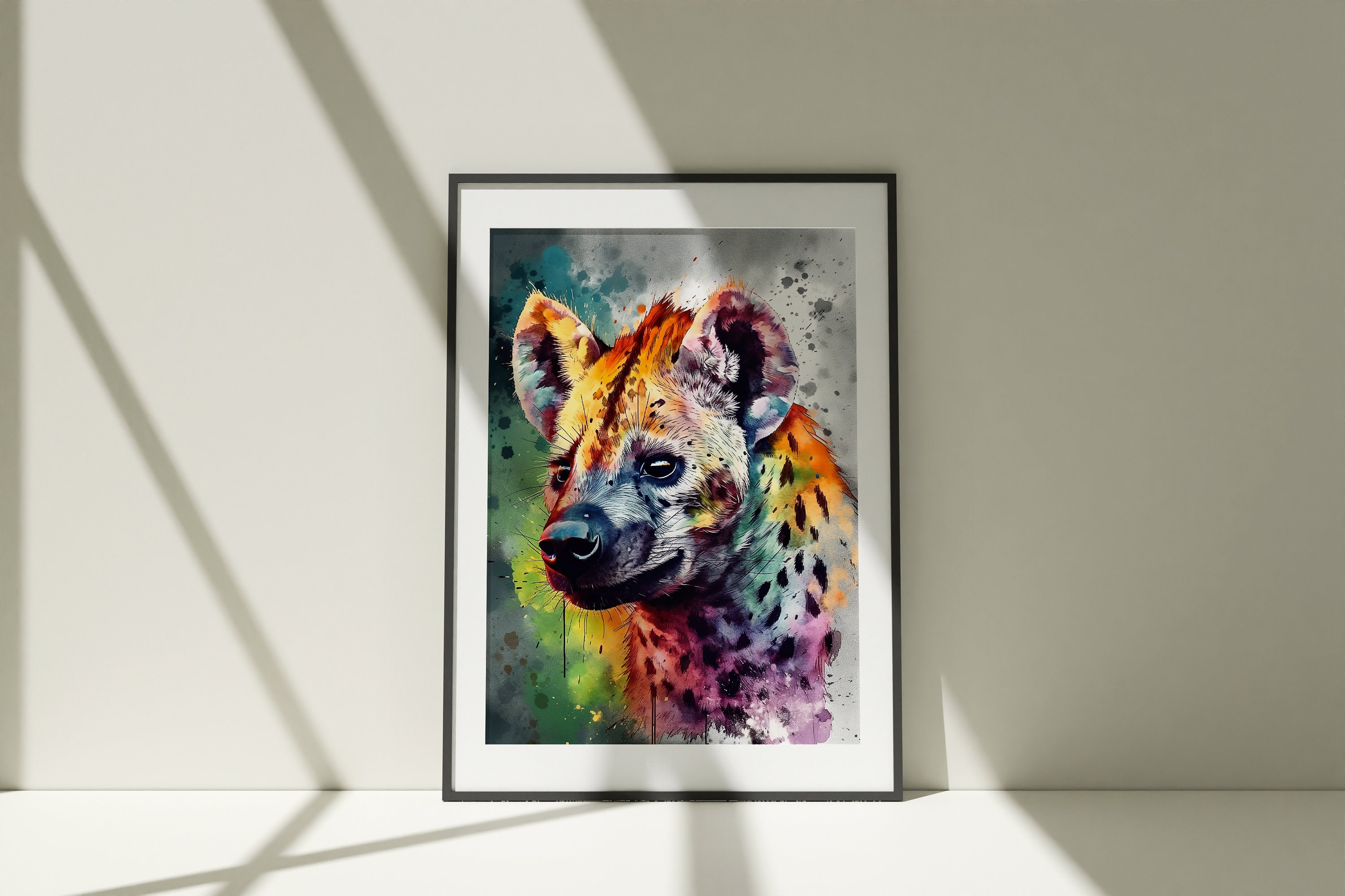 Watercolor Hyena Painting Wall Art, Canvas Poster, Gift, Colorful ...