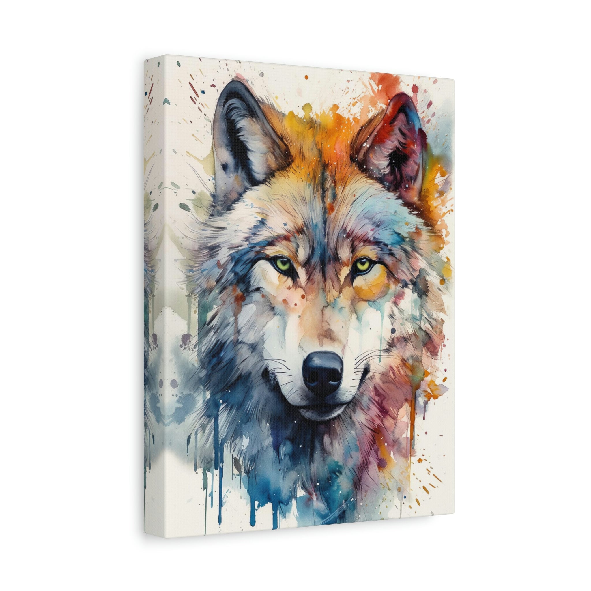 Watercolor Gray Wolf Painting Wall Art, Canvas Poster, Gift, Colorful ...