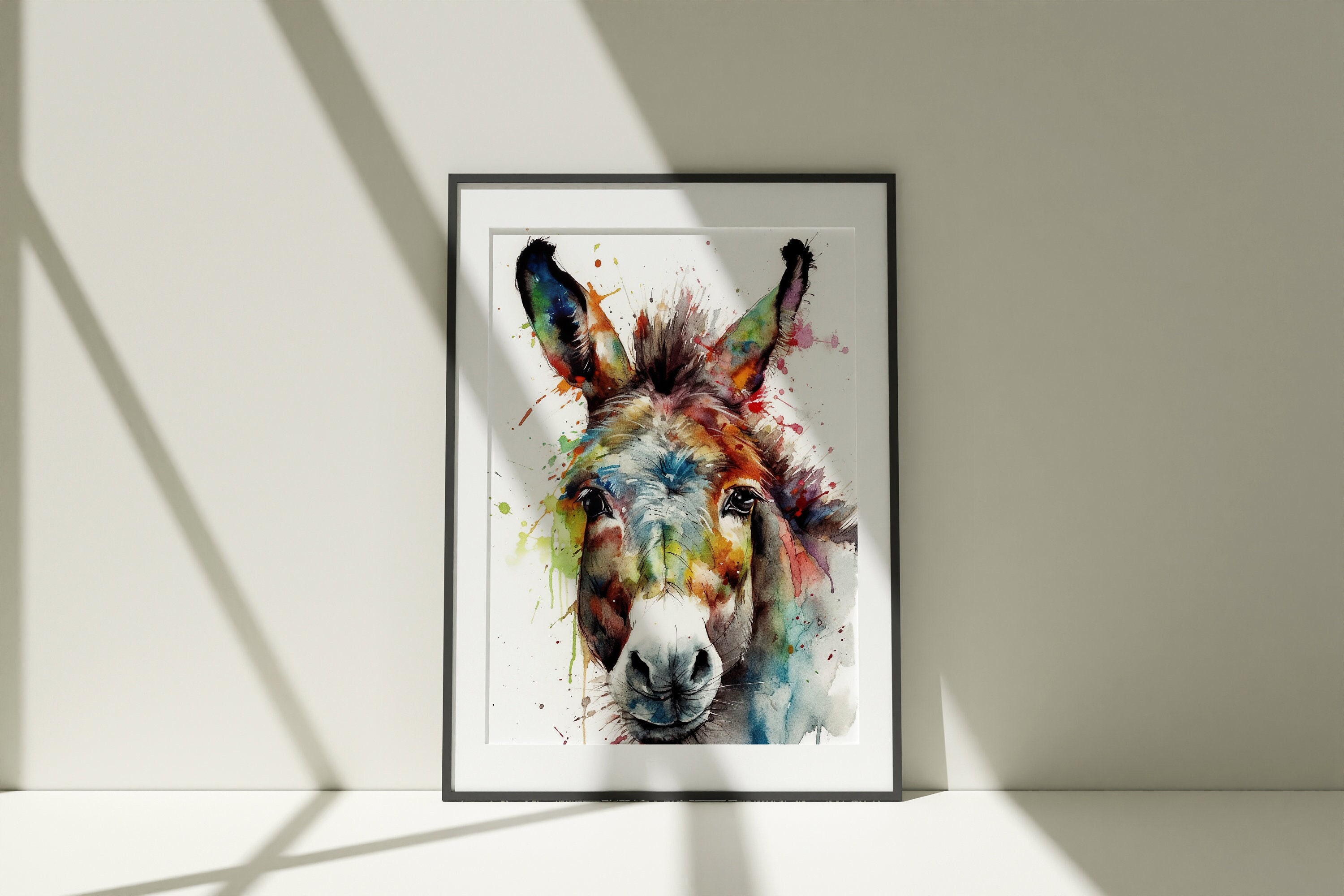 Donkey Painting Wall Art, Canvas Poster, Gift, Watercolor, Colorful ...