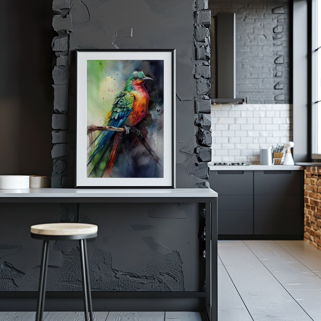 Quetzal Painting Wall Art, Canvas Poster, Gift, Watercolor, Colorful ...