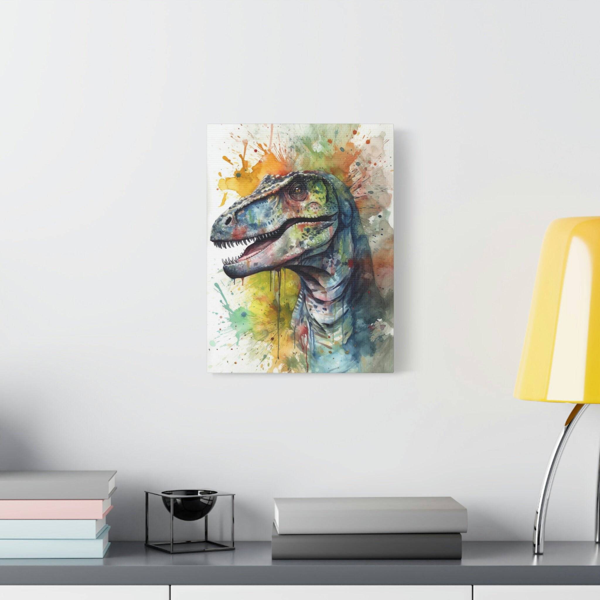 T Rex Painting Wall Art, Canvas Poster, Gift, Watercolor, Colorful ...