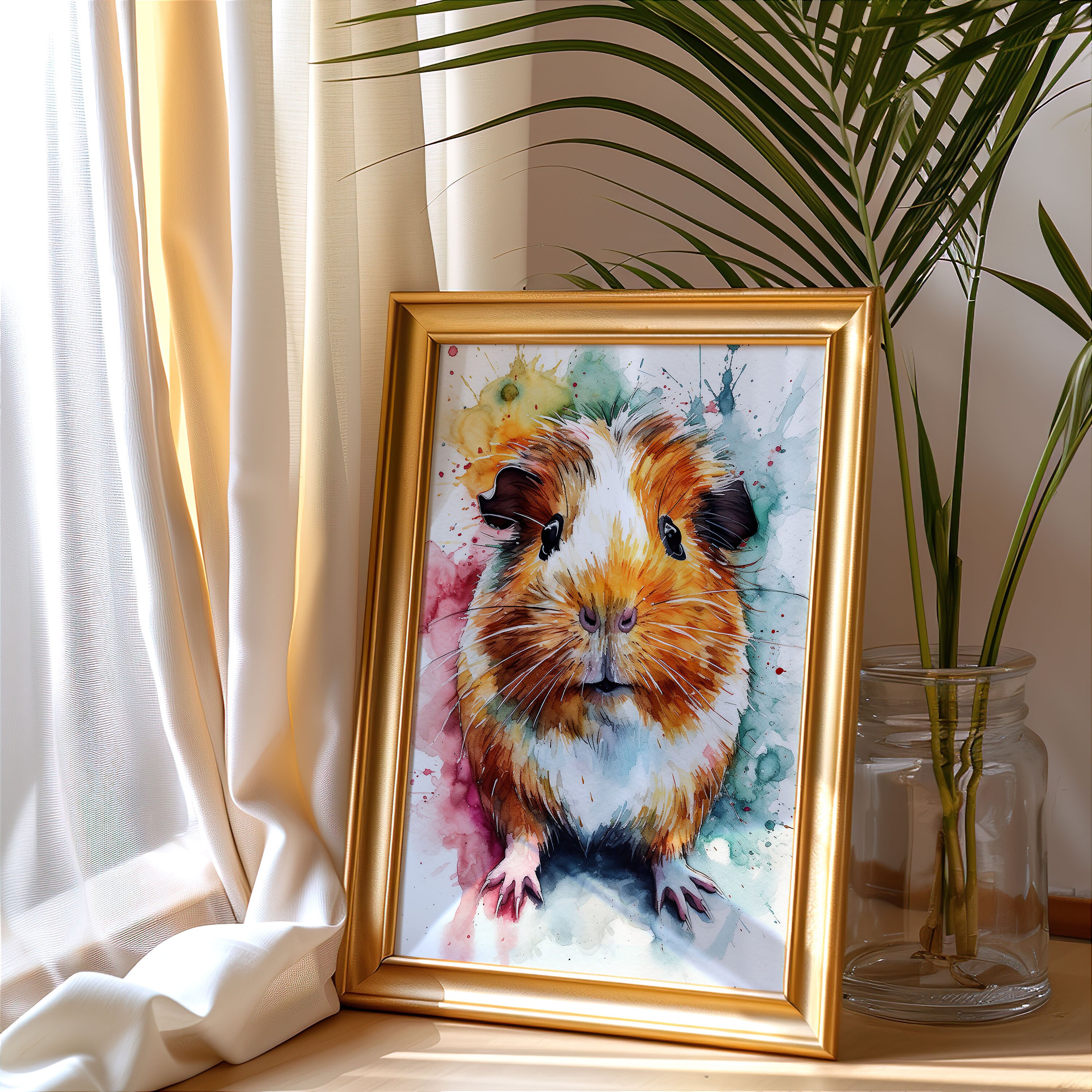 Guinea Pig Painting Wall Art, Canvas Poster, Gift, Watercolor, Colorful ...