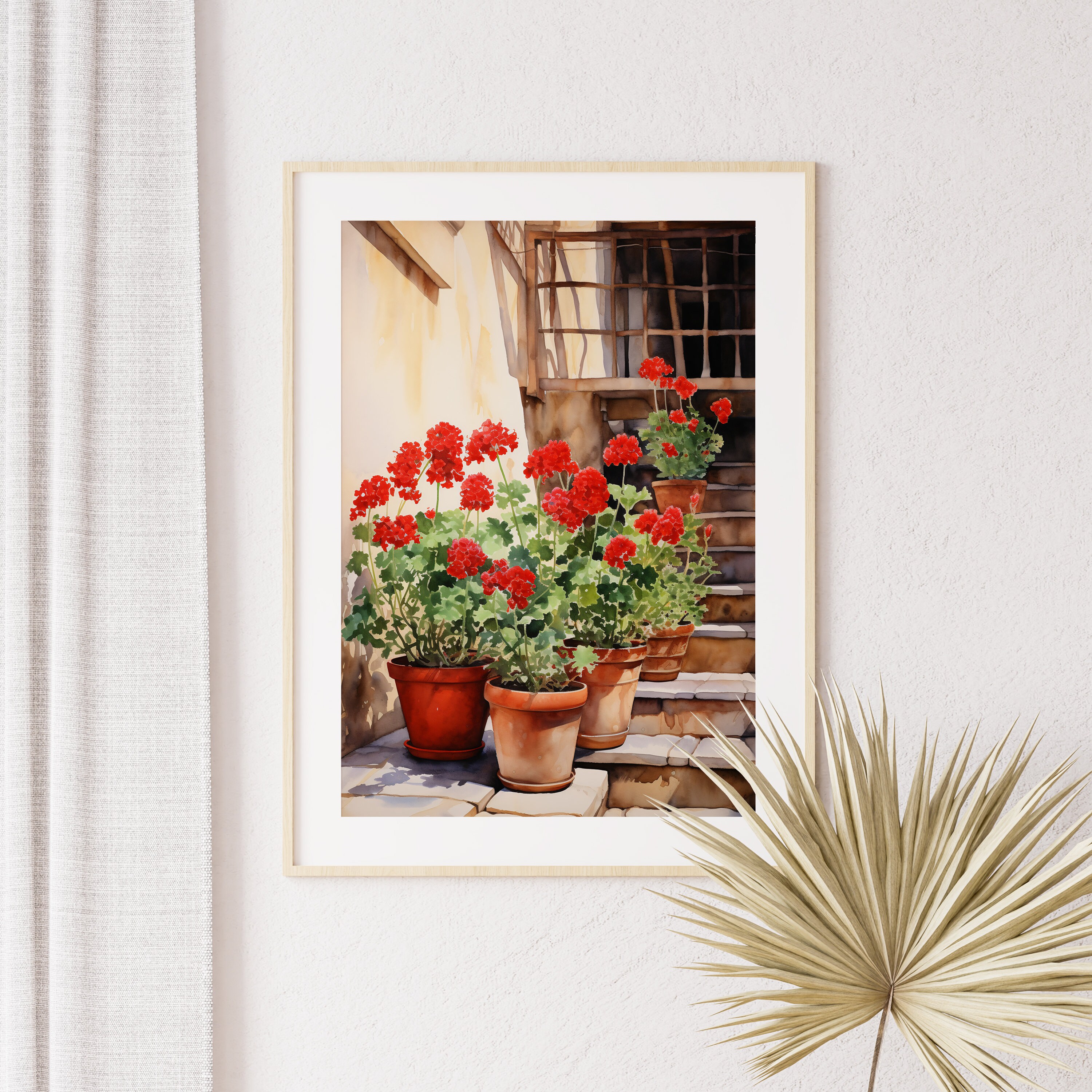 Geranium Watercolor Art Print Red Flowers Wall Art, Canvas Poster ...