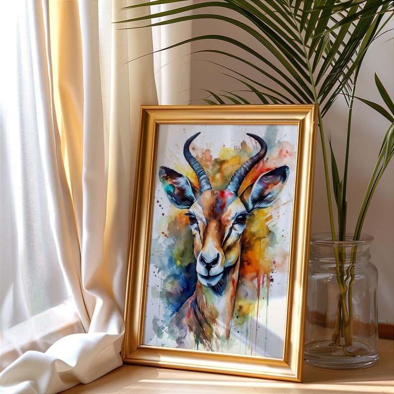 Kudu Painting Wall Art, Canvas Poster, Gift, Watercolor, Colorful ...