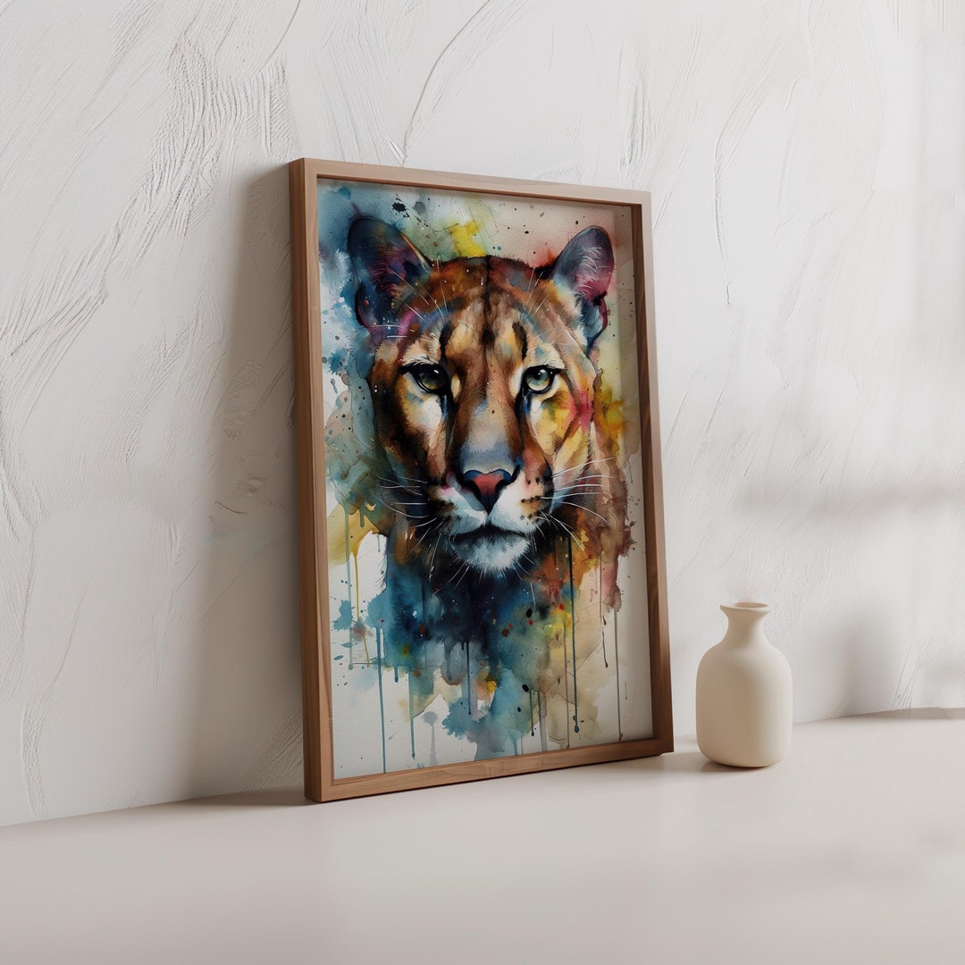 Puma Watercolor Clipart | Big Cat Digital Download | Mountain Lion PNG ...
