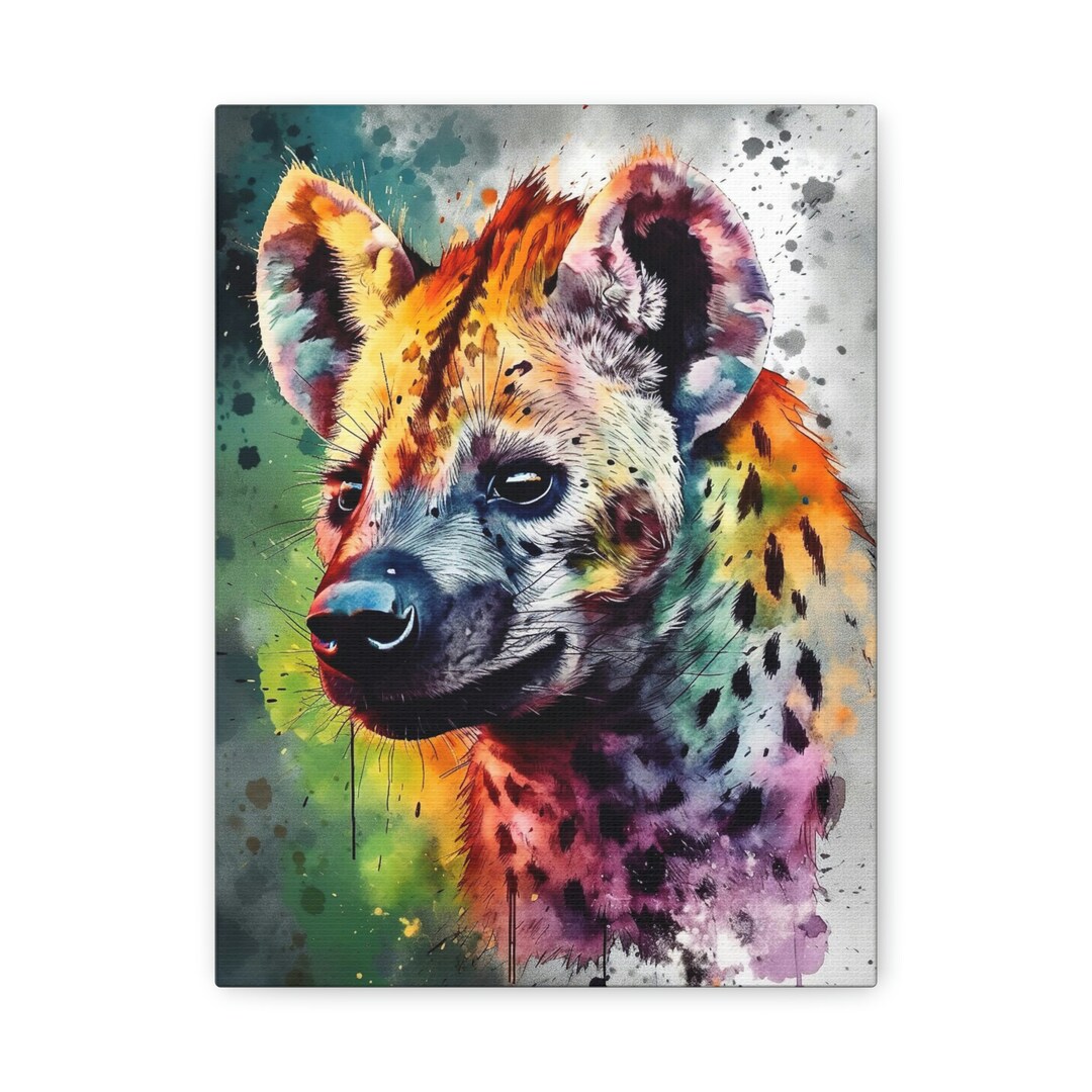 Watercolor Hyena Painting Wall Art, Canvas Poster, Gift, Colorful ...