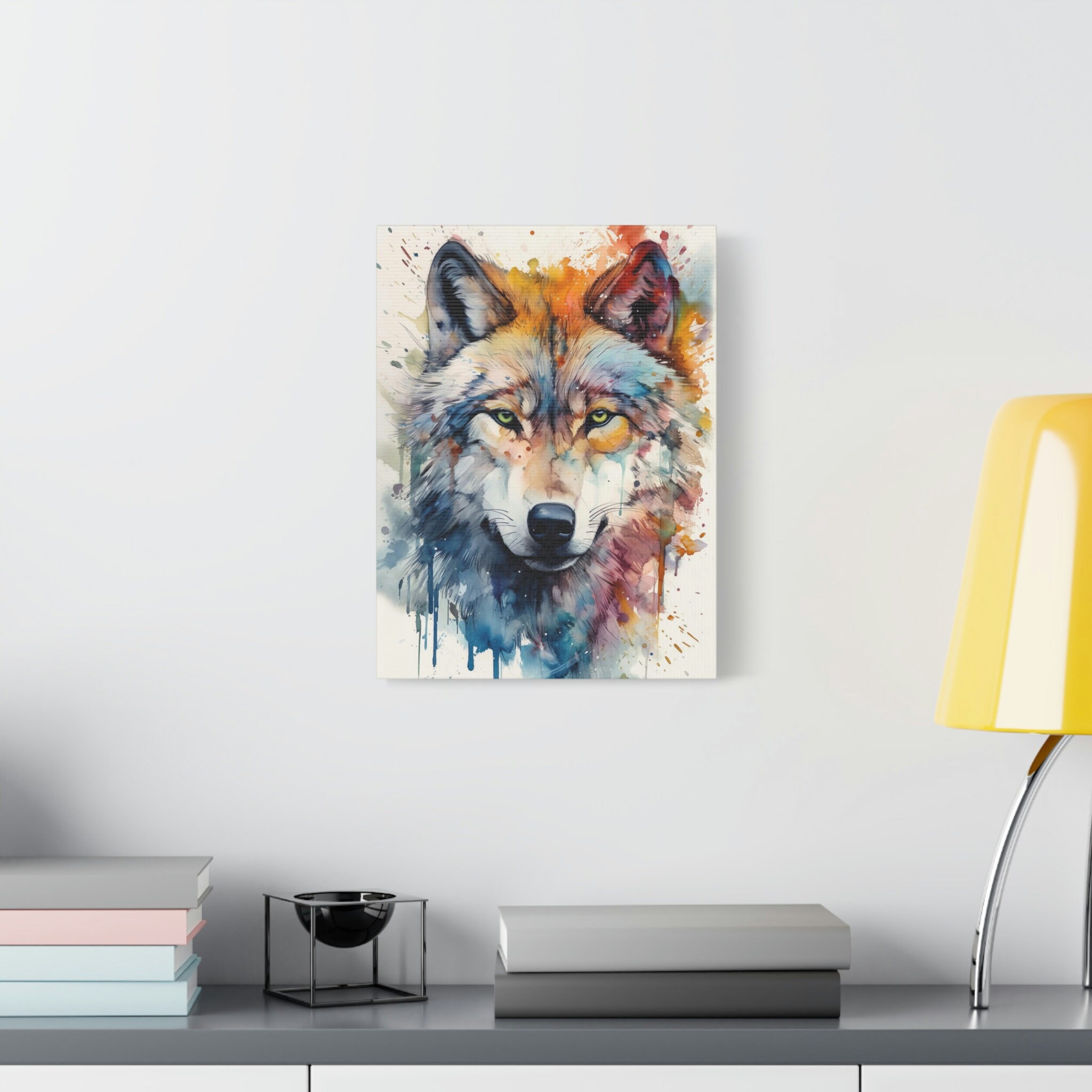 Watercolor Gray Wolf Painting Wall Art, Canvas Poster, Gift, Colorful ...